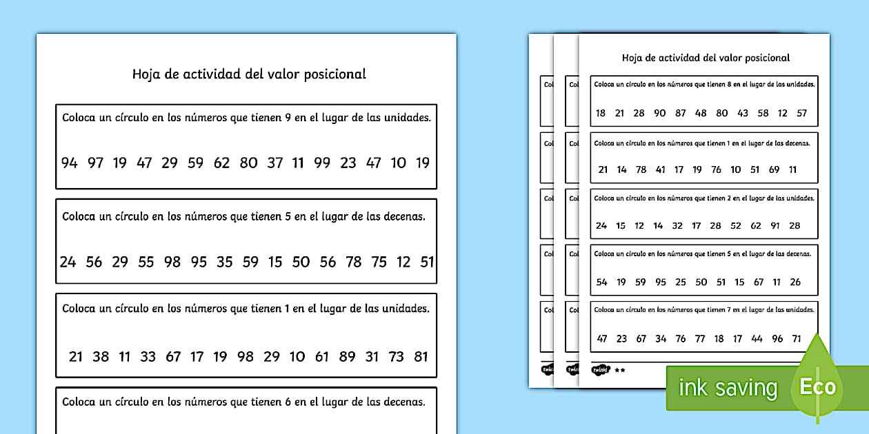 Ficha de actividad: Valor posicional - 2 dígitos - Valor posicional de 2