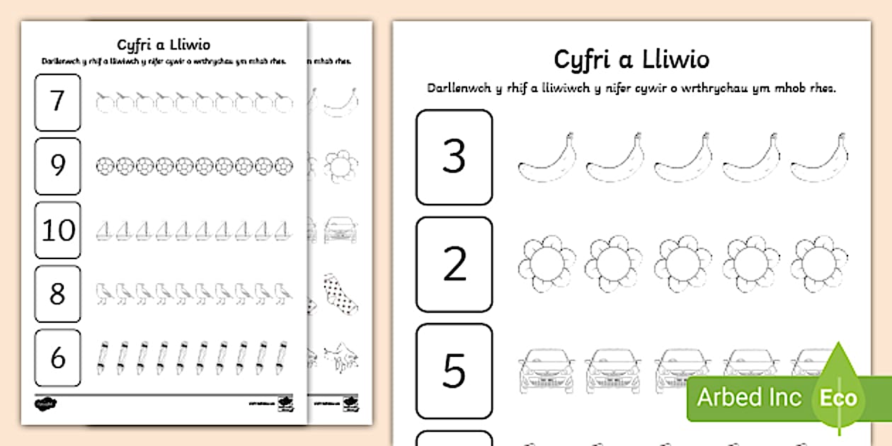 Taflen Weithgaredd Cyfri a Lliwio (teacher made) - Twinkl