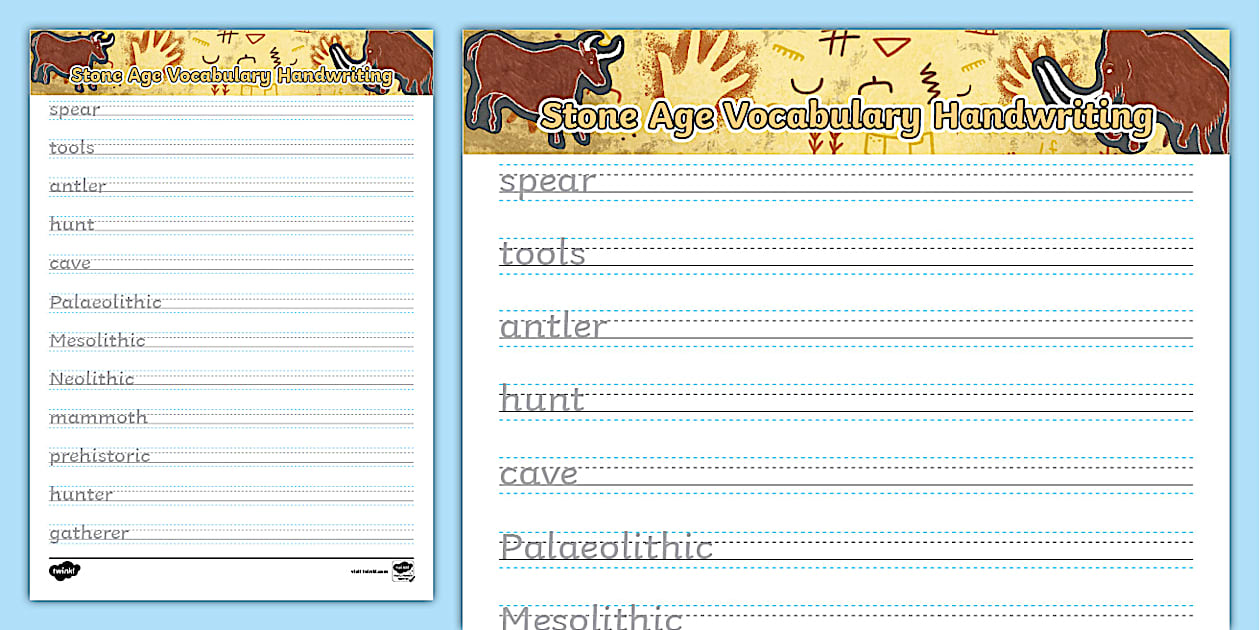 Stone Age Vocabulary Handwriting Sheets (Teacher-Made)