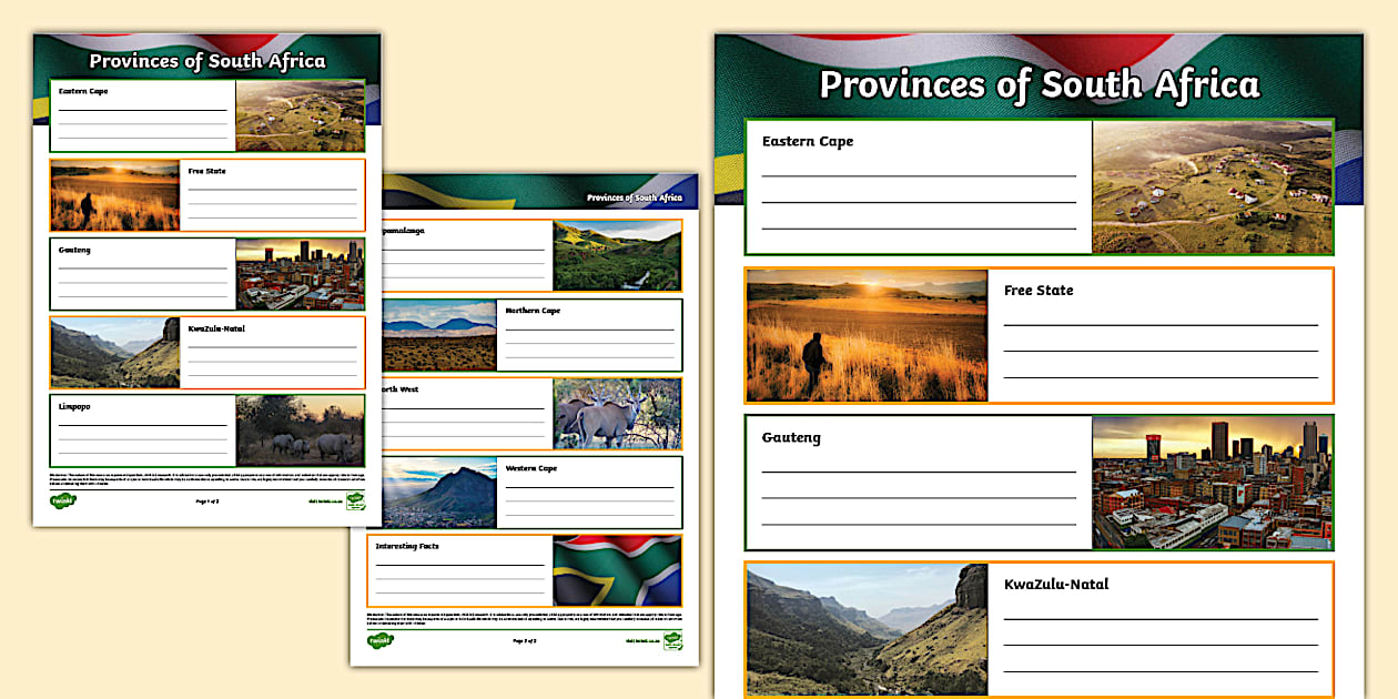 Provinces of South Africa Fact File Template (teacher made)