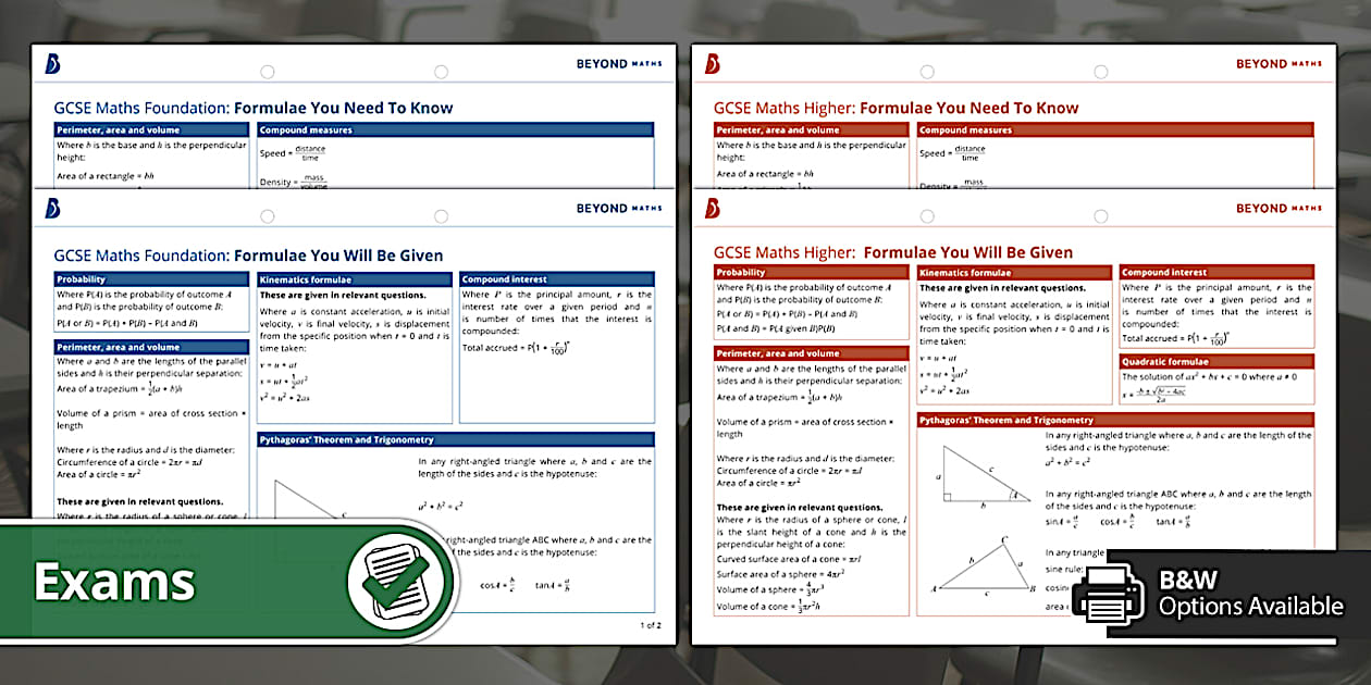 👉 GCSE Maths Advance Information - Need to Know and Formulae