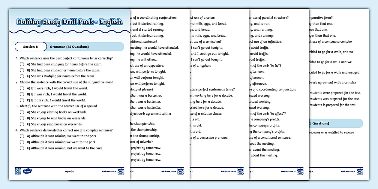 Holiday English Drill (teacher made) - Twinkl