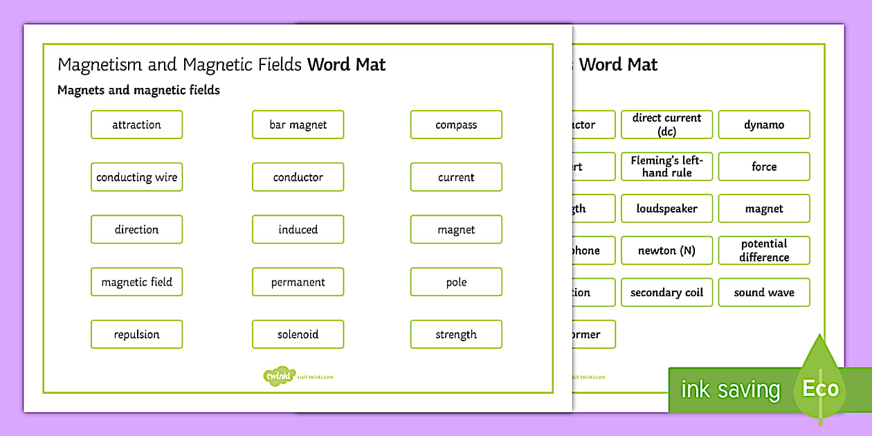 OCR Gateway Physics Magnetism and Magnetic Fields Word Mat