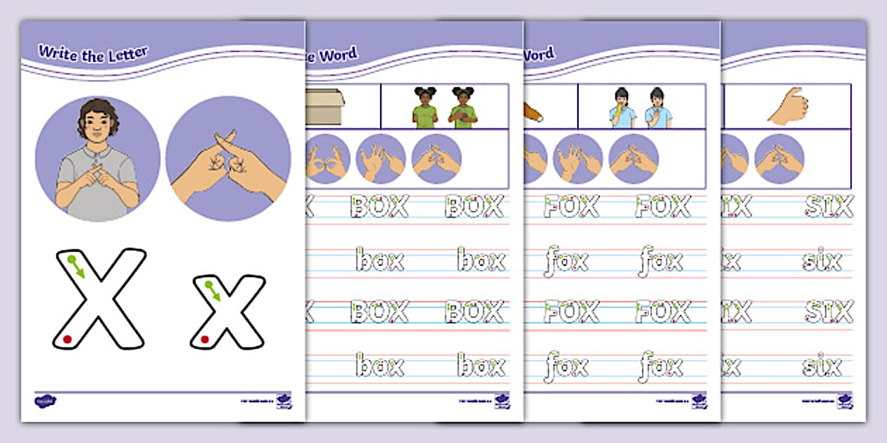 Words Starting with X Handwriting Worksheets with Auslan