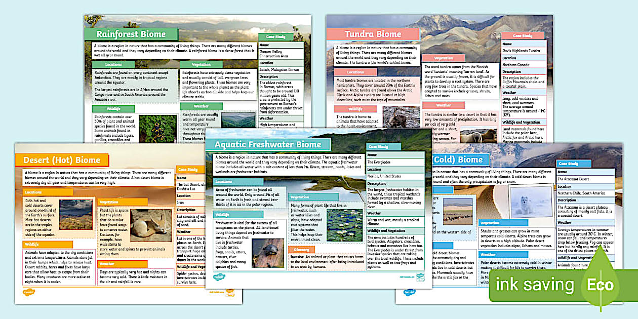 Examples of Biomes Fact File Pack - KS2 - Geography - Twinkl
