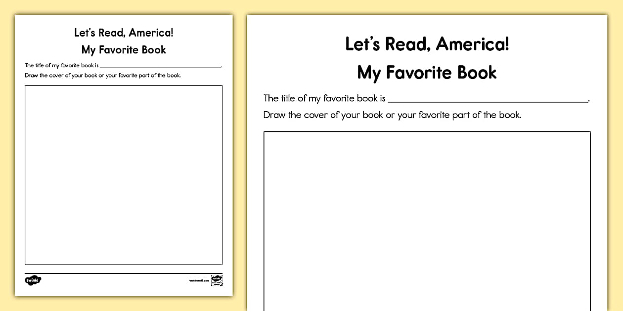 Kindergarten Let's Read, America! My Favorite Book Worksheet