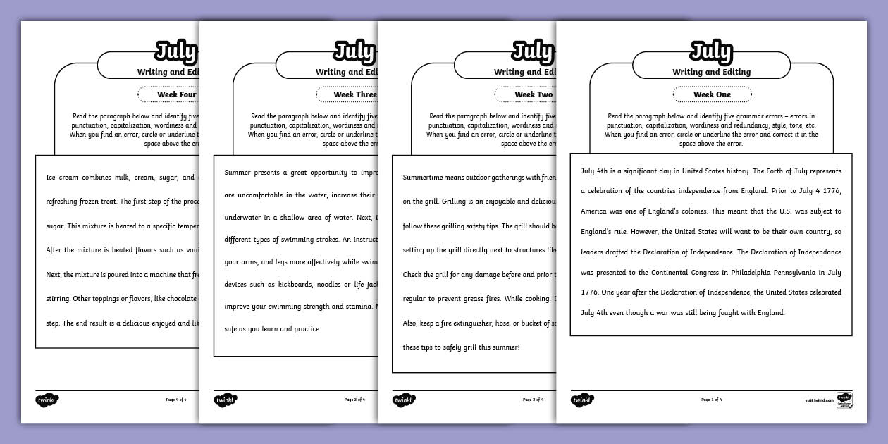 Sixth Grade July Paragraph of the Week Editing Practice