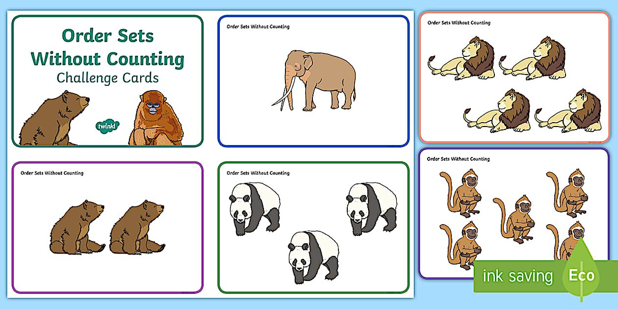 Zoo Animals Ordering without Counting Maths Challenge Cards