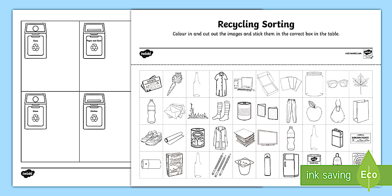 Editable Recycling Sorting Worksheet (teacher made) - Twinkl