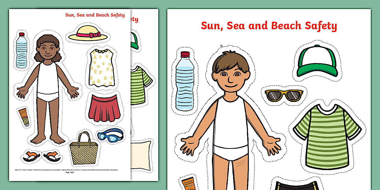 Sun, Sea and Beach Safety Cut-Out Worksheet - Twinkl - KS1
