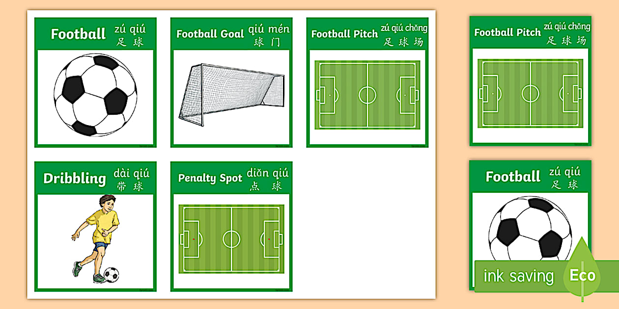 Black and White Football Flashcards English/Mandarin Chinese/Pinyin