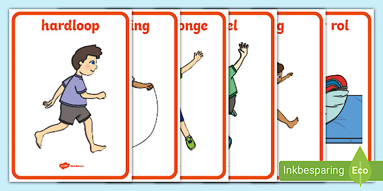 Grootmotoriese Vaardighede Woord en Prentjie Plakkate