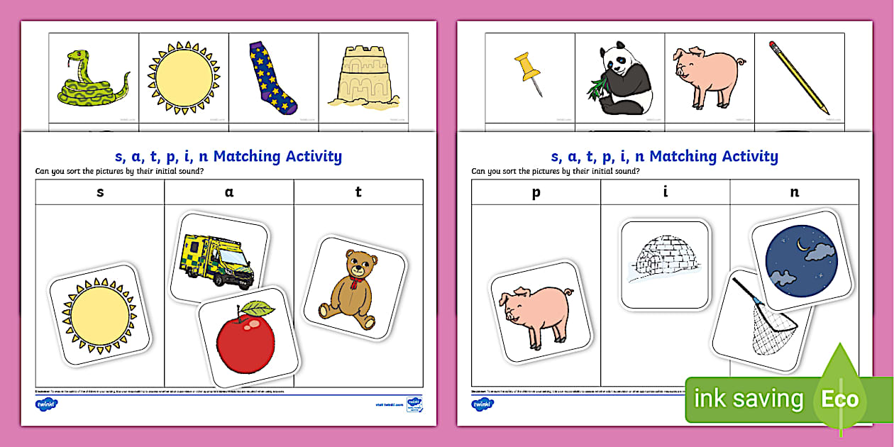 s, a, t, p, i, n Initial Sounds Sorting Cutting Skills