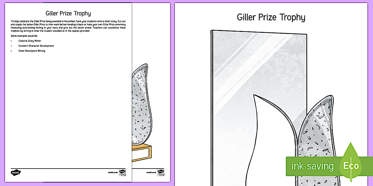 Giller Prize Trophy Worksheet / Worksheet - Twinkl