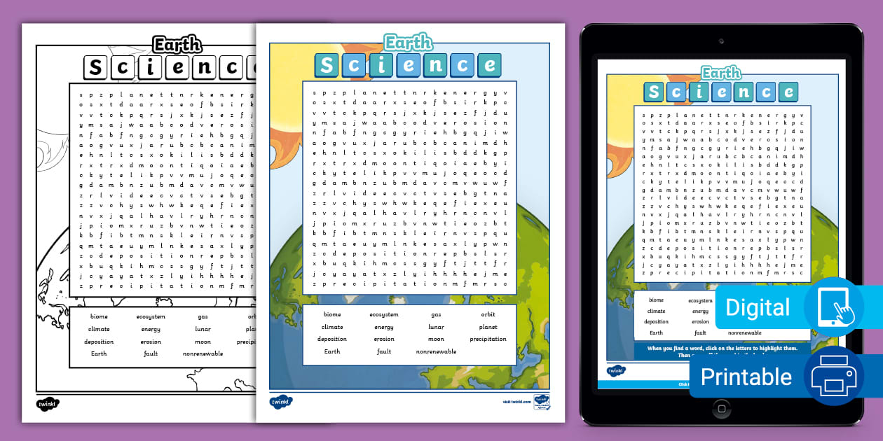 Tier 3 Vocabulary Word Search: Earth Science 3rd-5th Grade