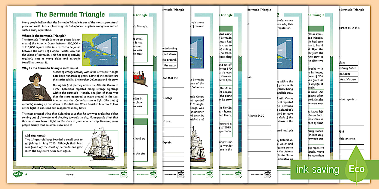 UKS2 The Bermuda Triangle Differentiated Reading Comprehension Activity
