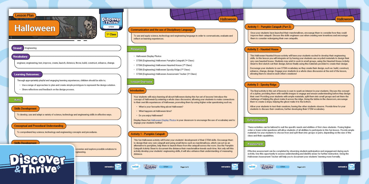 STEM (Engineering) Halloween Lesson Plan (1st Class)