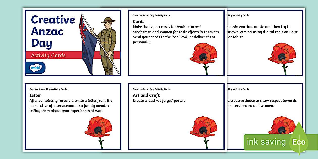 Creative Anzac Day Activity Challenge Cards (teacher made)