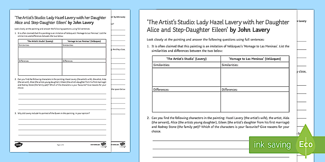 The Artist's Studio Art Appreciation Worksheet / Worksheet