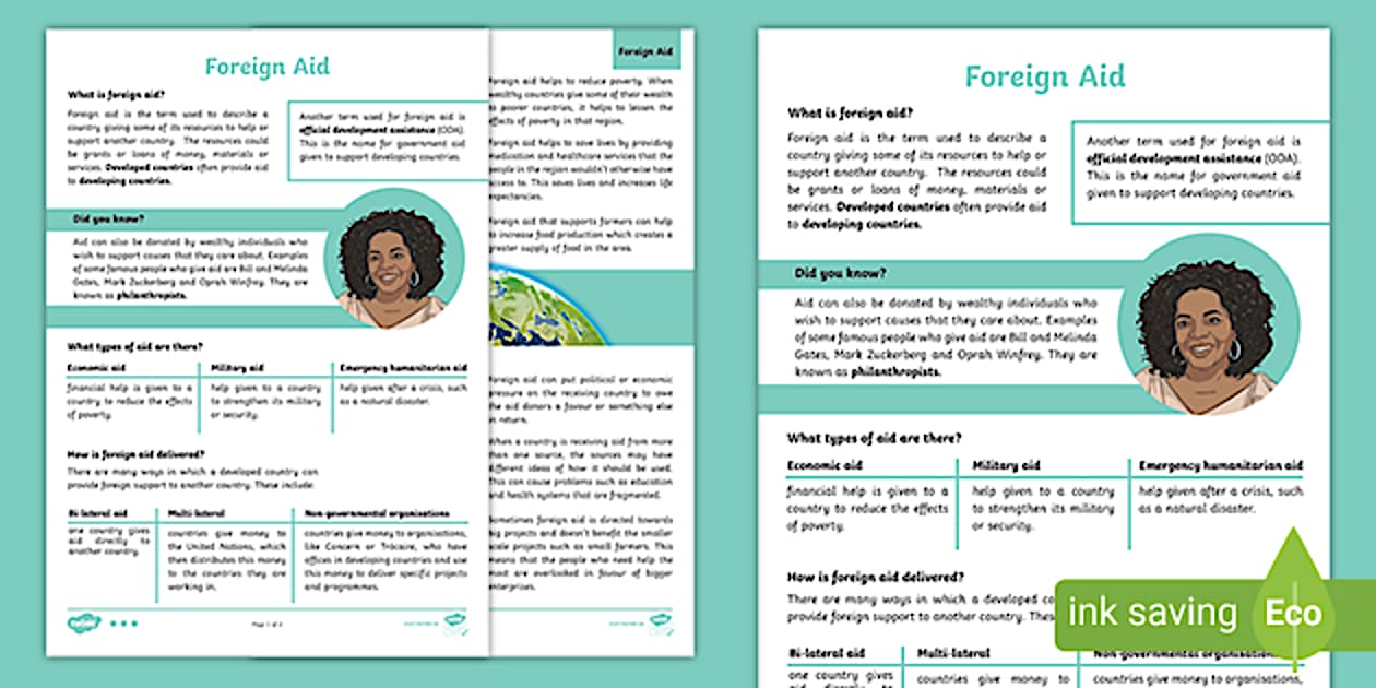 Foreign Aid Fact File (teacher made) - Twinkl