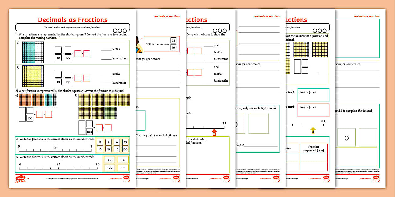 👉 Decimals as Fractions Differentiated Maths Worksheets