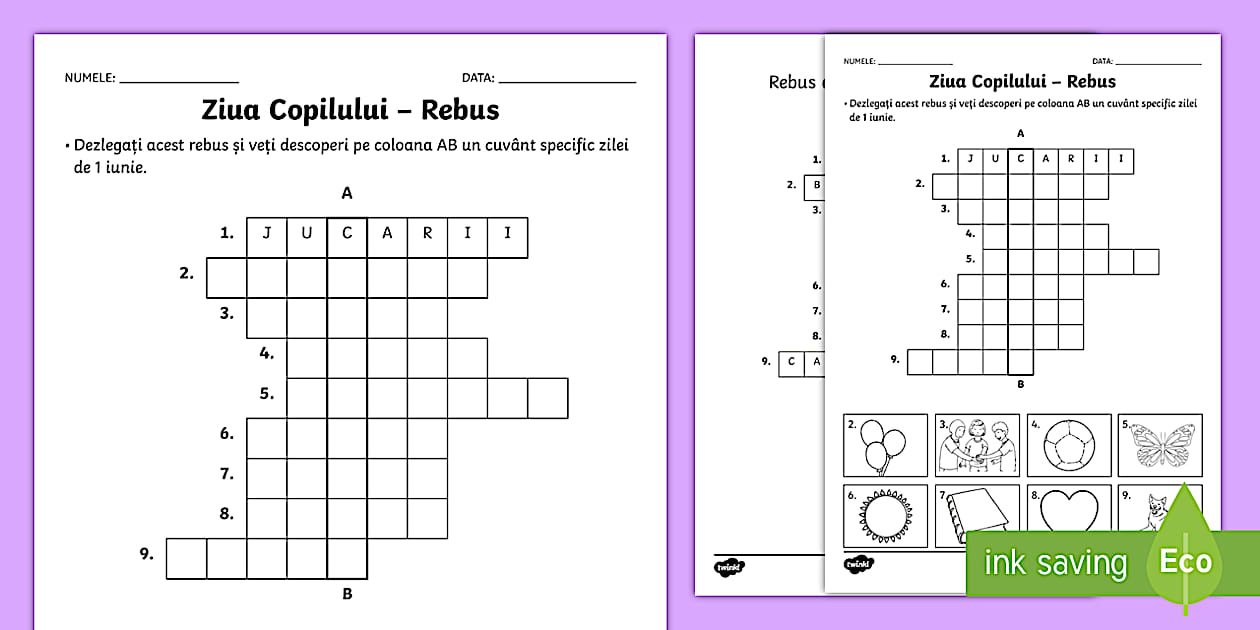 Ziua Copilului - Rebus pentru copii de printat - România