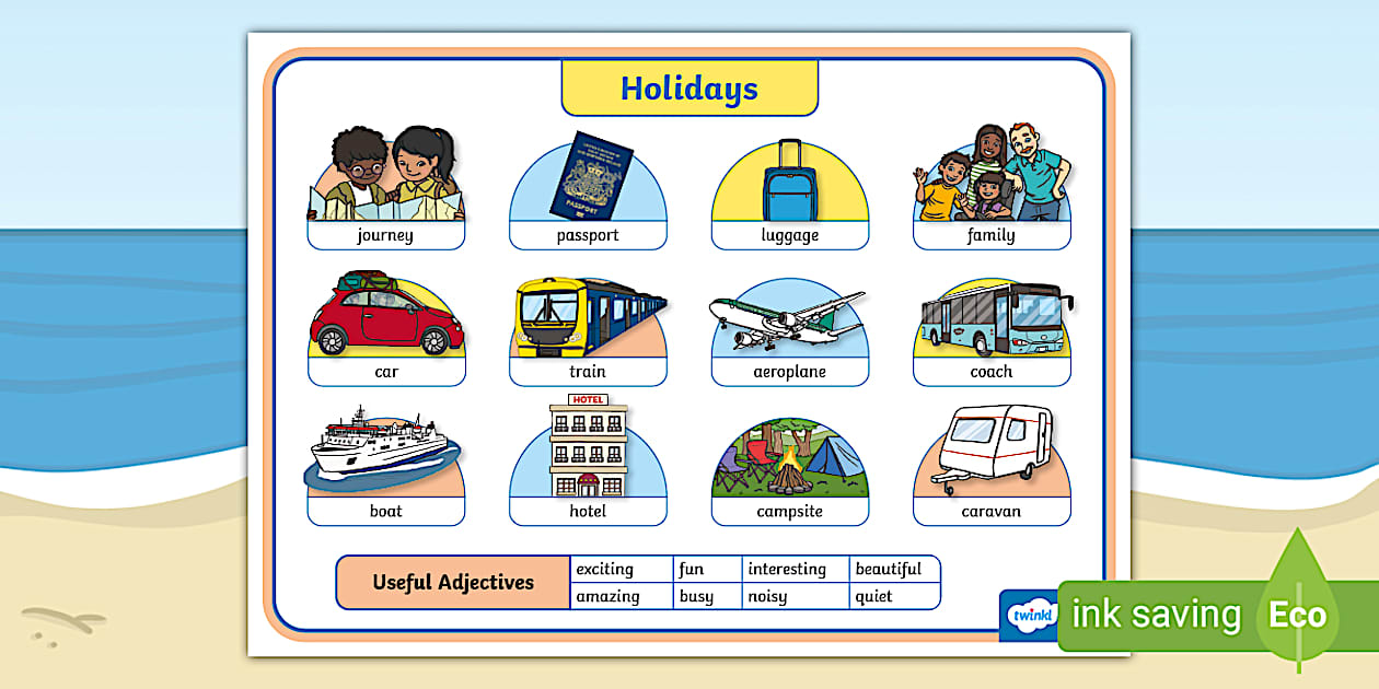 Holiday Vocabulary Word Mat - KS1 (teacher made) - Twinkl