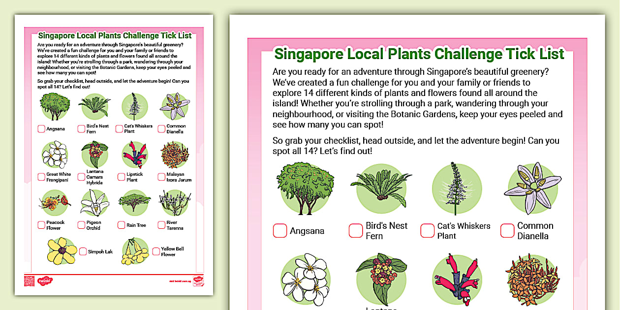 Singapore Local Plants Challenge Tick List Poster - Twinkl