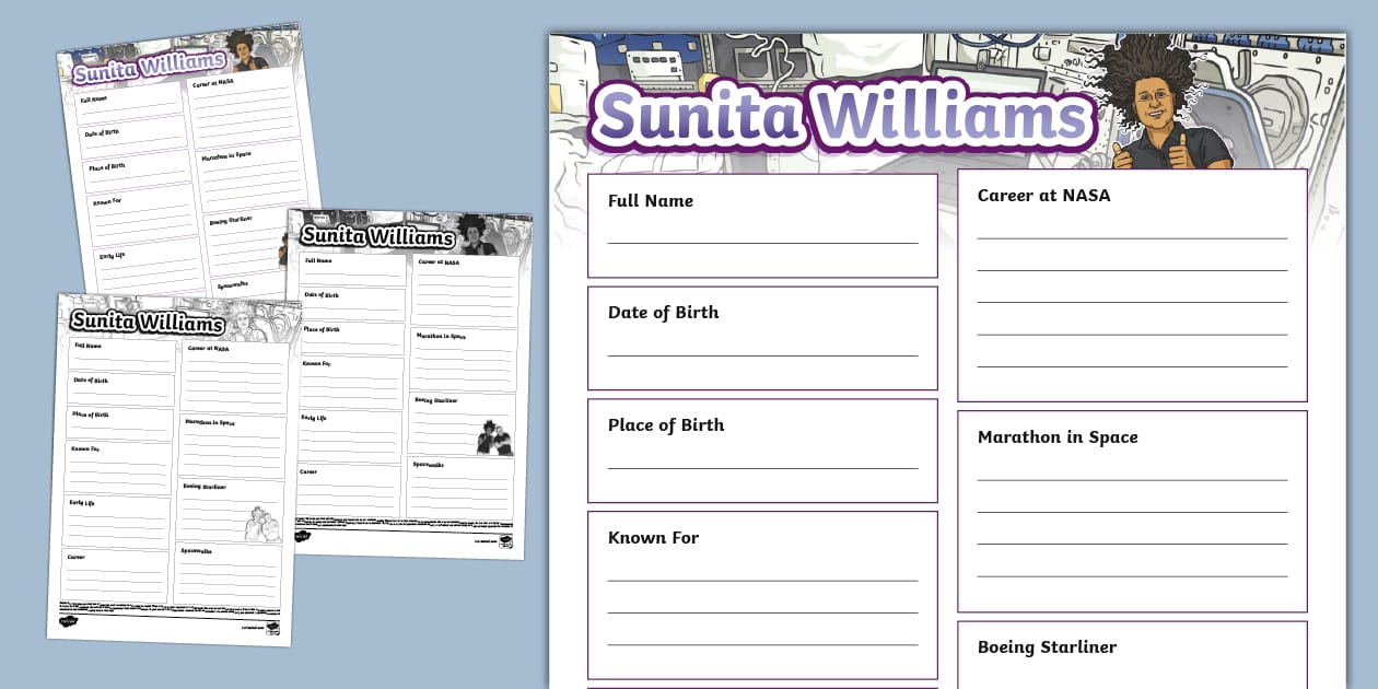 KS2 Sunita Williams Fact File Template - Twinkl
