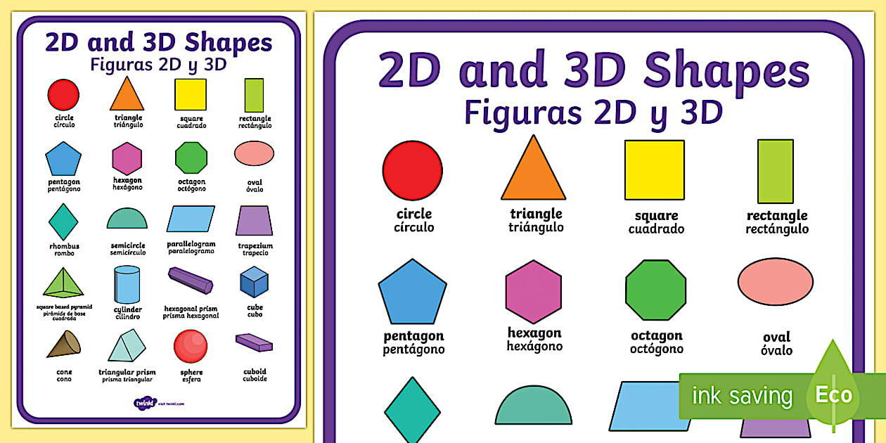2D and 3D Shapes A2 Display Poster English/Spanish - Twinkl