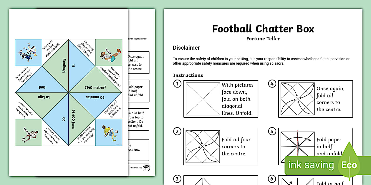 Football Chatter Box Fortune Teller Game - Twinkl - KS2