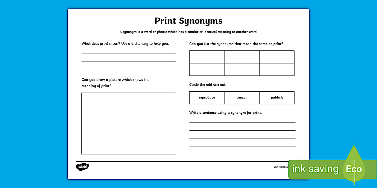 Print Synonyms Worksheet