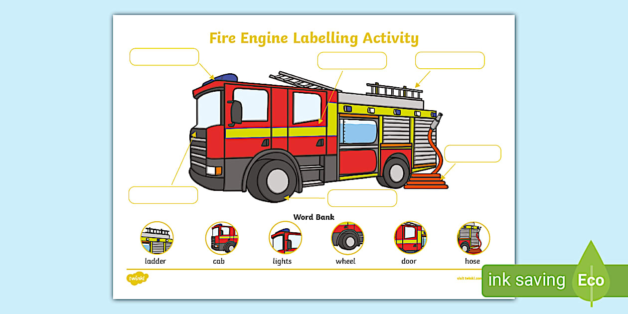 EYFS Fire Engine Labelling Activity (teacher made) - Twinkl