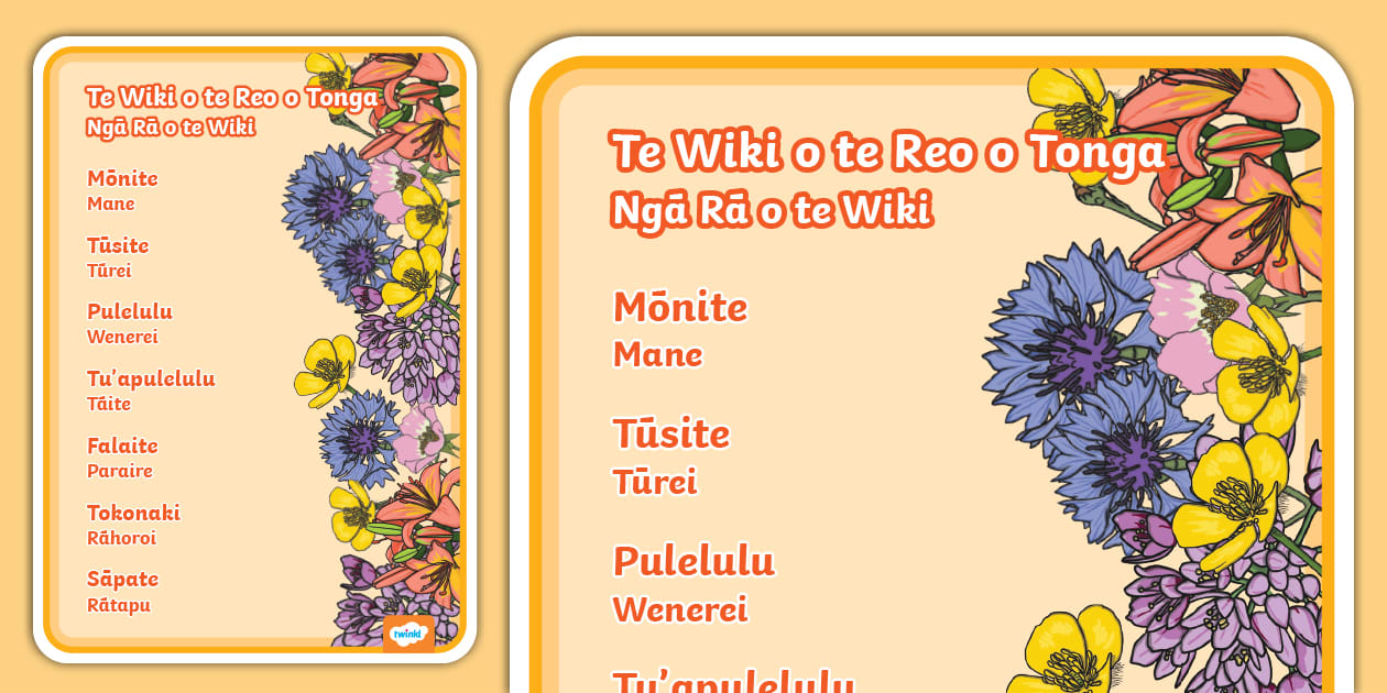 Te Wiki o te Reo o Tonga - Ngā Rā o te Wiki (teacher made)