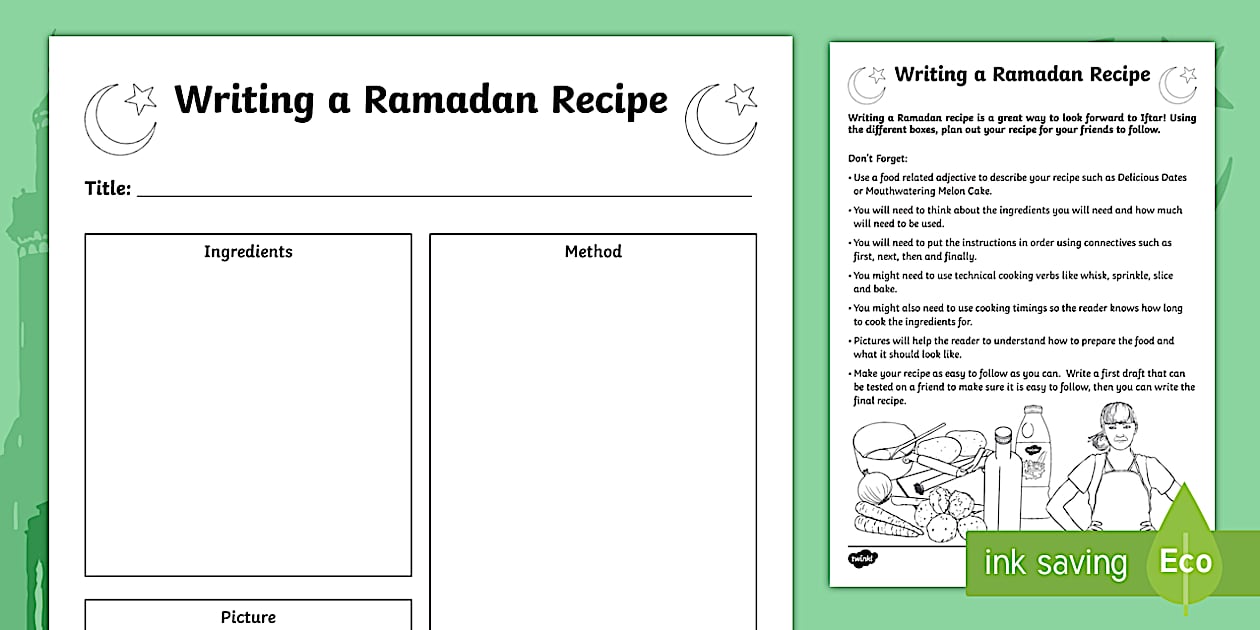 Ramadan Recipe Writing Worksheet (teacher made) - Twinkl