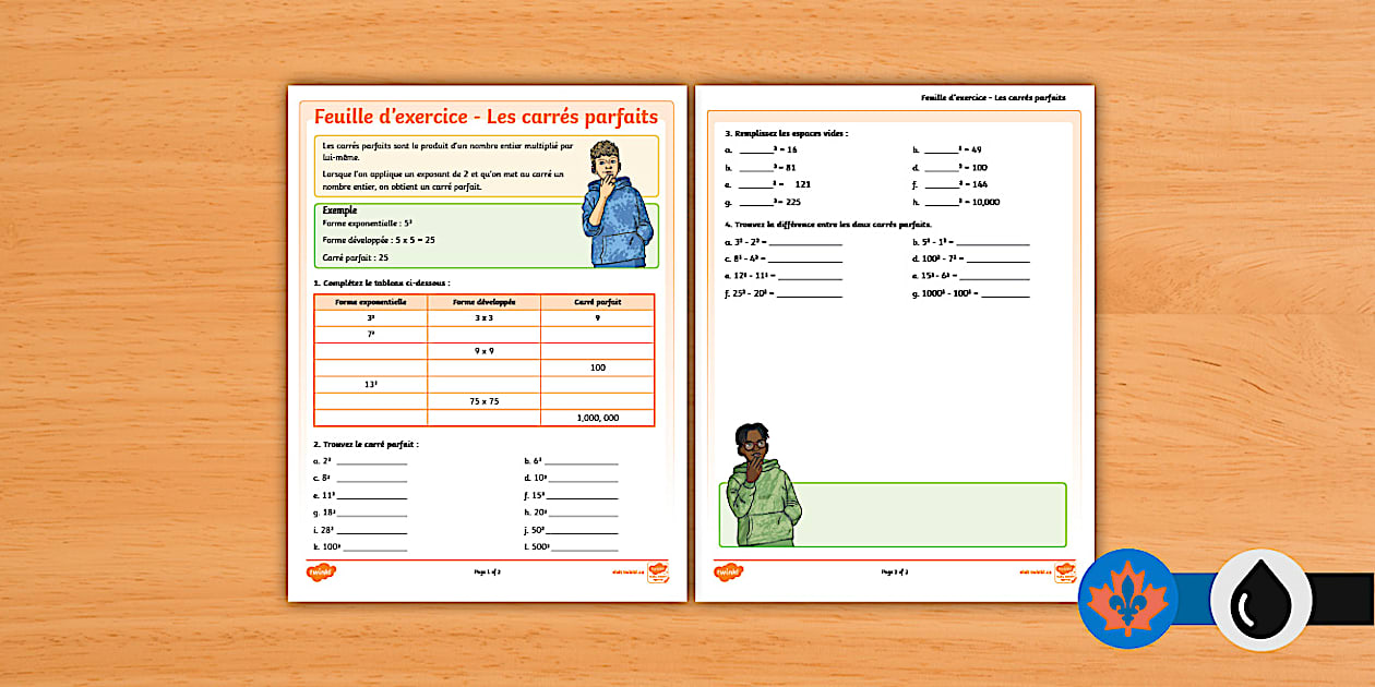 * NEW * Perfect Squares Worksheet French (teacher made)
