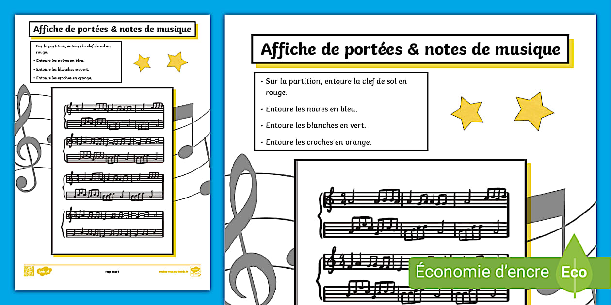 Affiche de portées et notes de musique (teacher made)