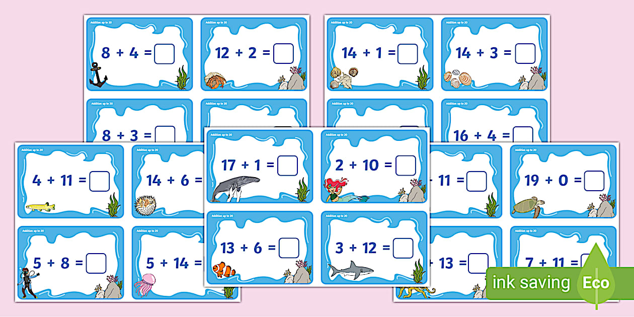 Editable Addition up to 20 Number Cards (teacher made)