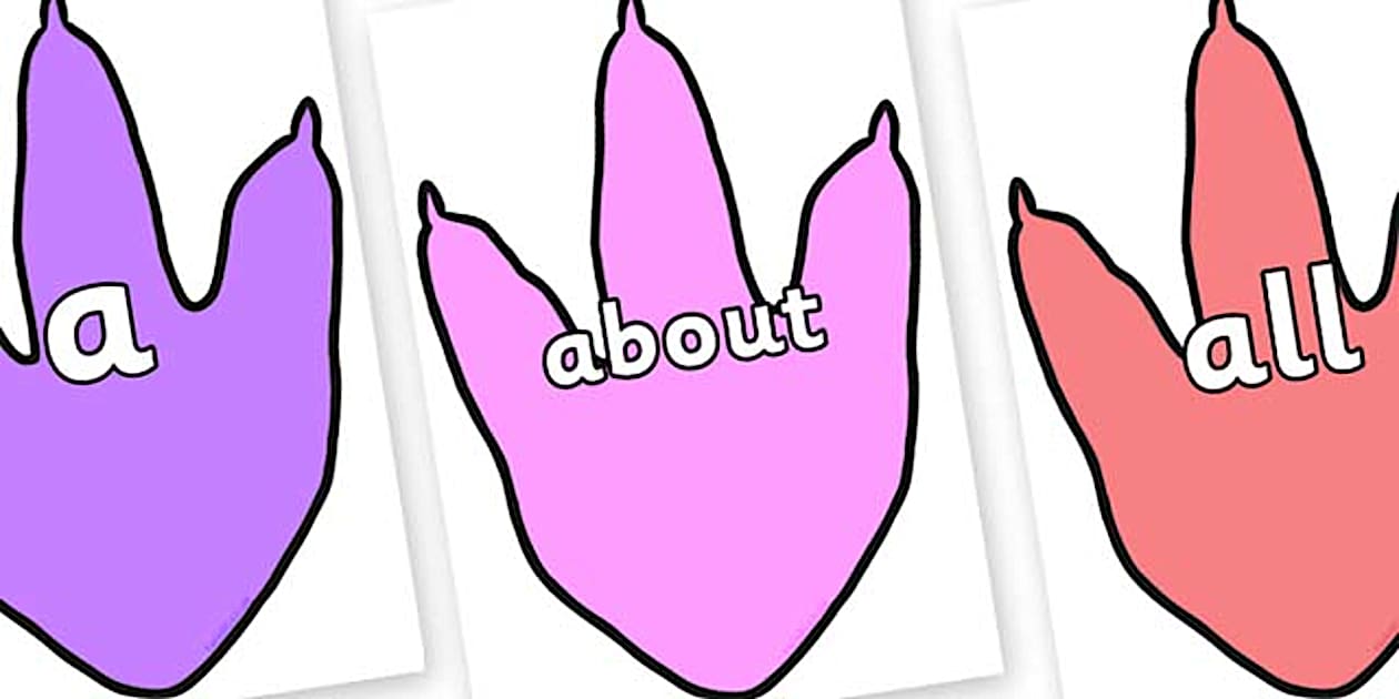 100 High Frequency Words on Dinosaur Footprint - Twinkl