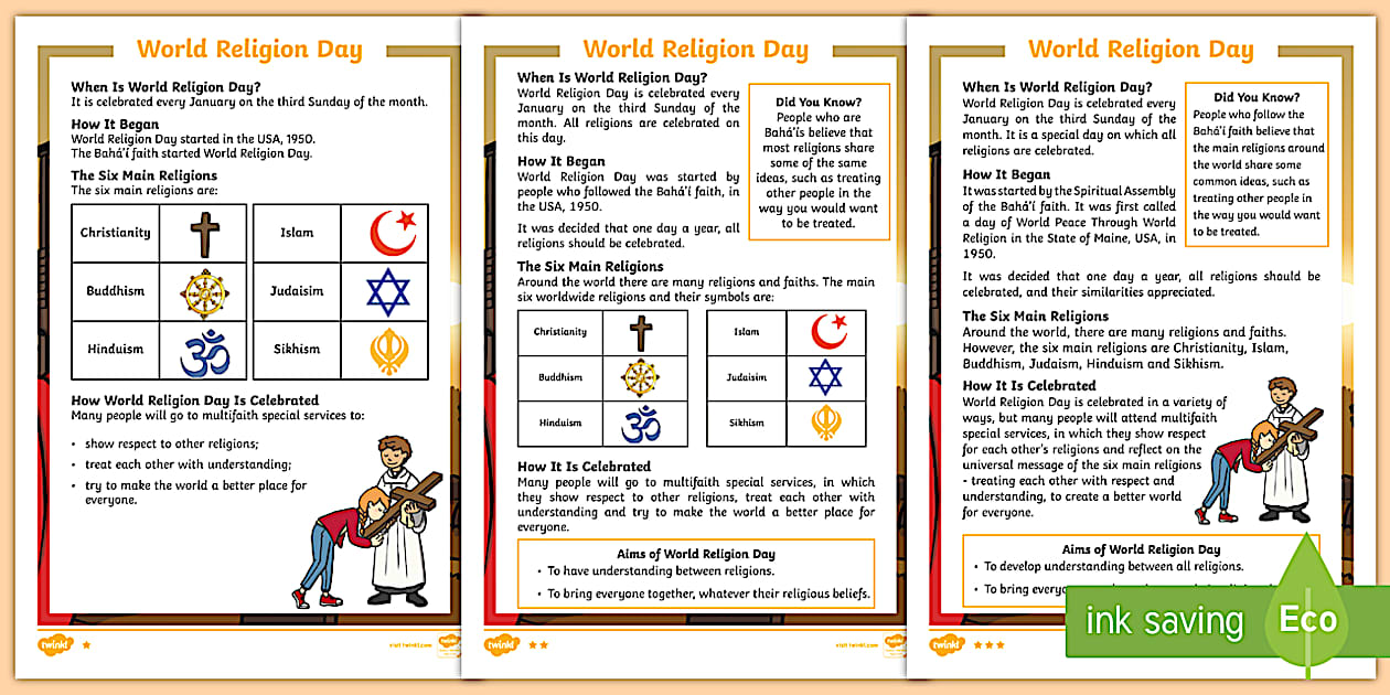 World Religion Day Differentiated Fact File - Twinkl