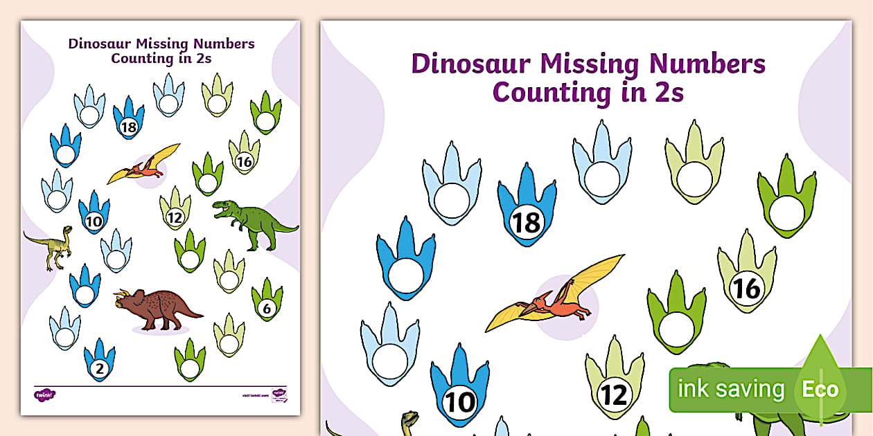 👉 Dinosaur Missing Numbers Counting in 2s Activity