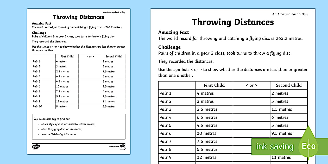 Throwing Distances Worksheet / Worksheet - Twinkl