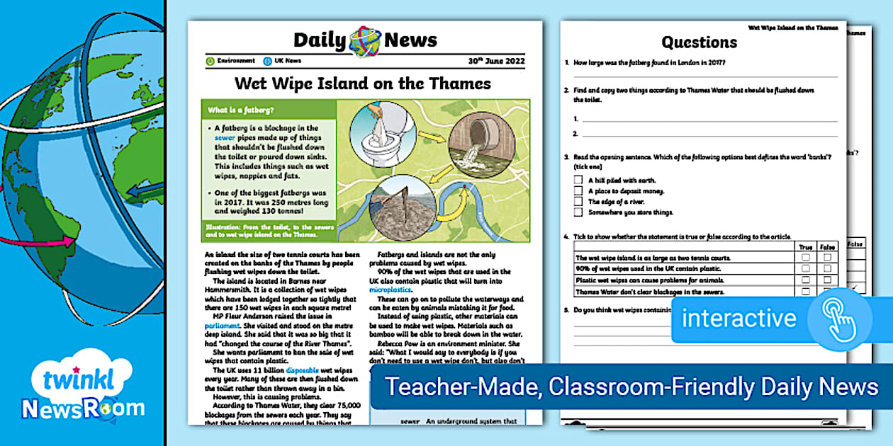 Daily NewsRoom Article: Wet Wipe Island on the Thames: Twinkl