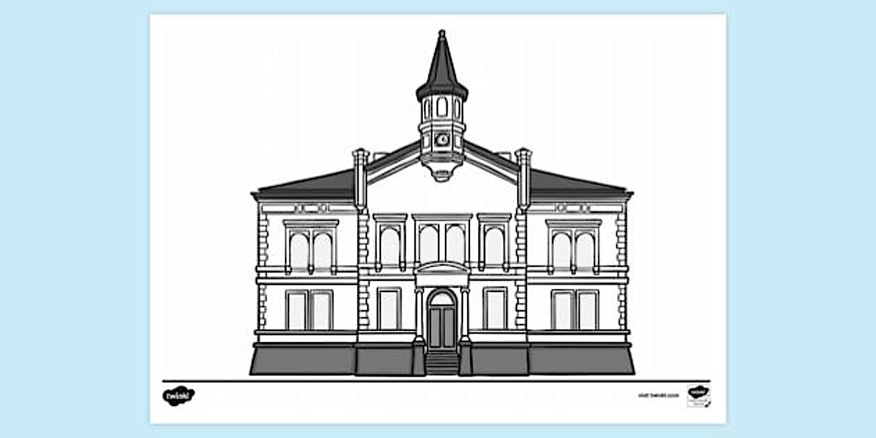 Town Hall Colouring | Colouring Sheets (professor feito)