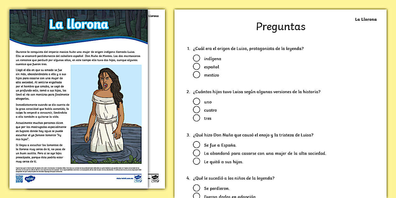 Leyenda de la Llorona - lectura de comprensión - Twinkl