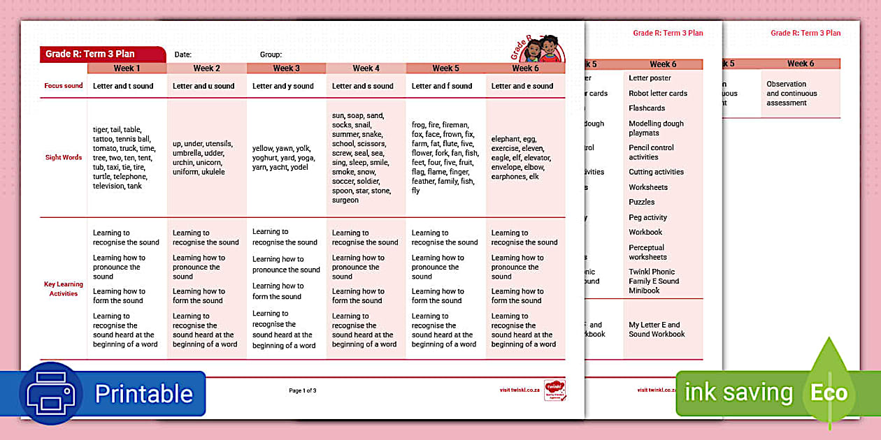 Gr. R Phonics: Term 3 Planner (teacher made) - Twinkl