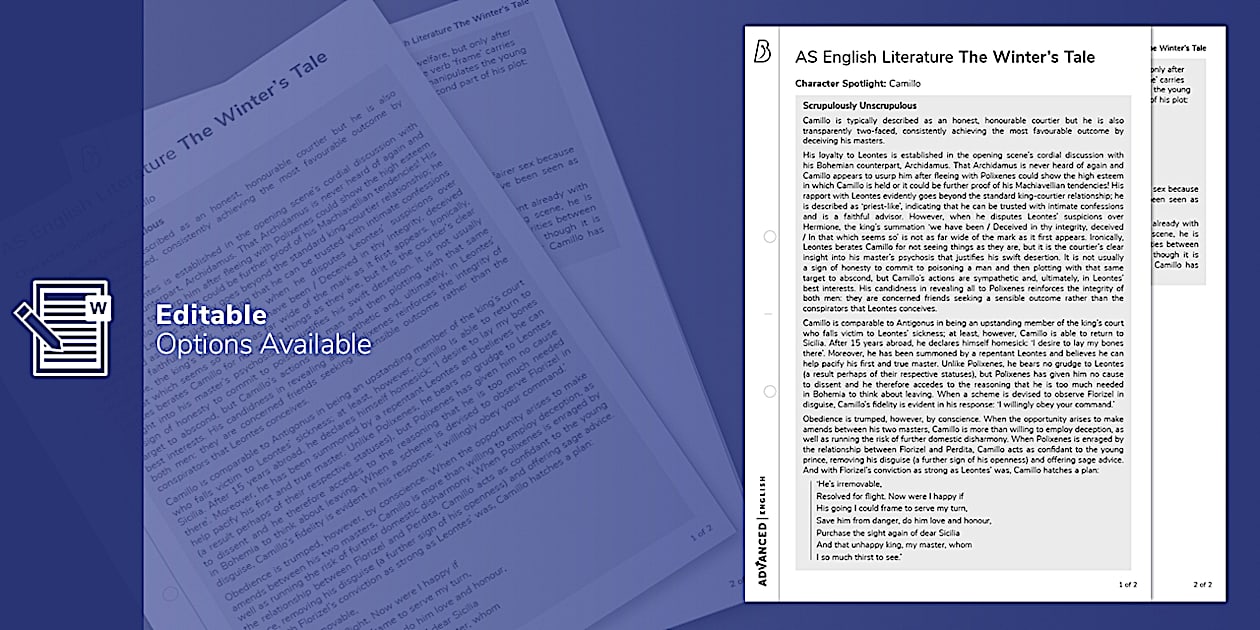 The Winter's Tale: Character Spotlight - Camillo - Twinkl