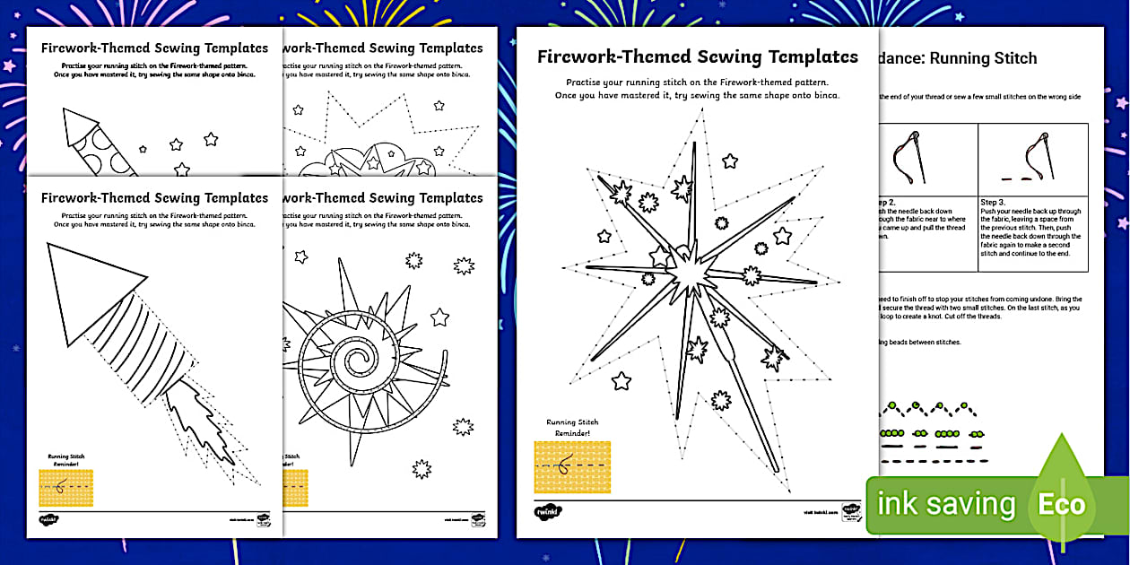 *Fireworks Sewing Templates* (teacher made) - Twinkl