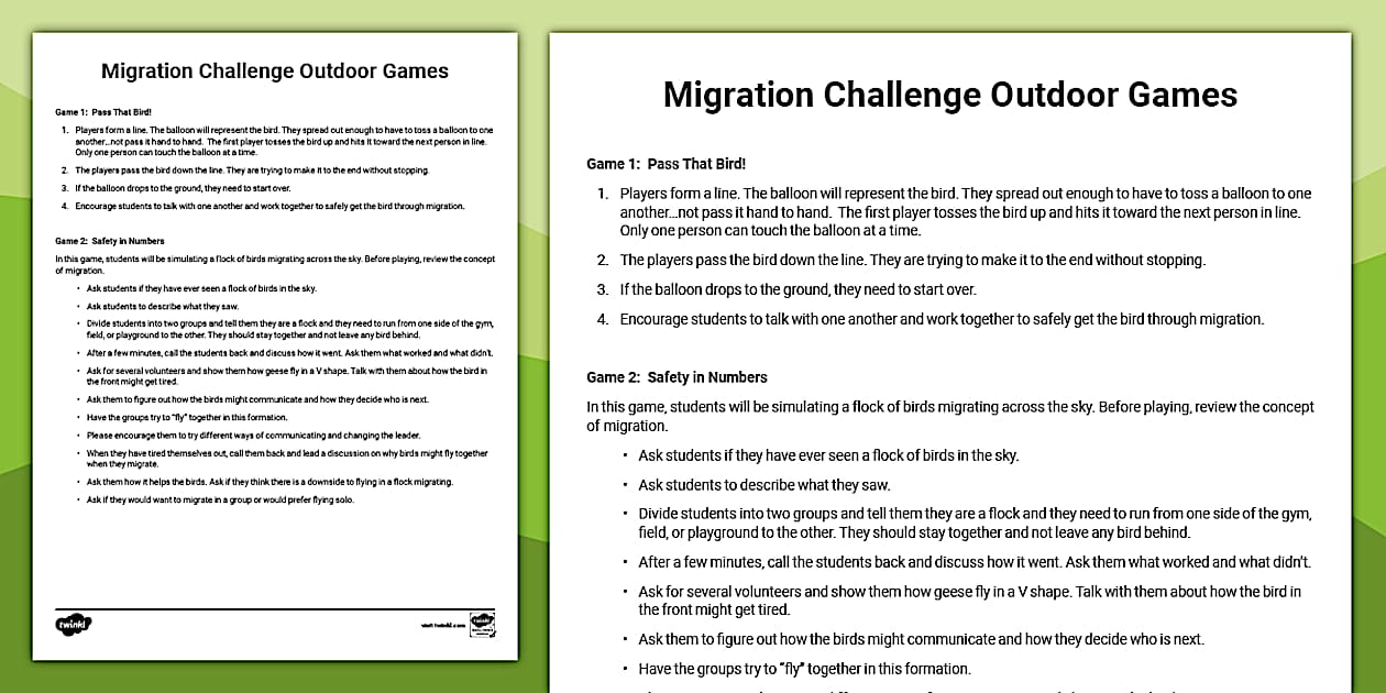 Migration Challenge Outdoor Games Instructions - Twinkl