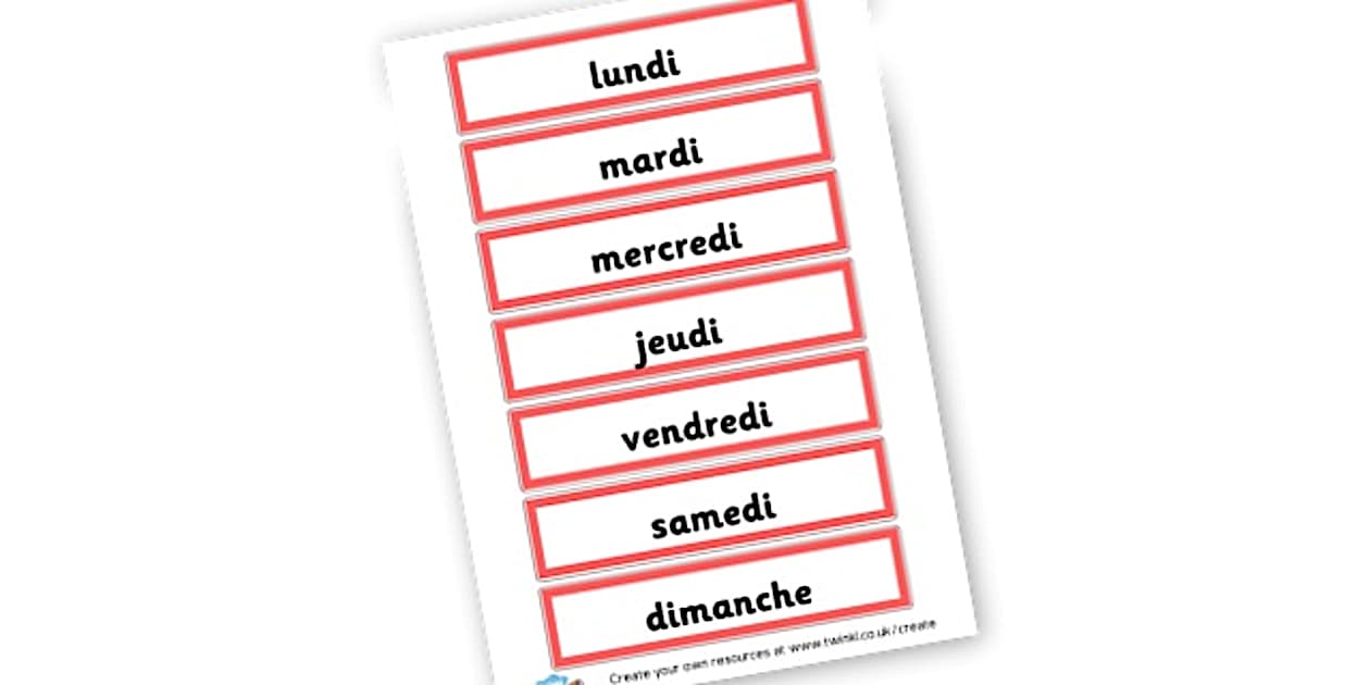 French Word Cards | French Days of the Week | Languages